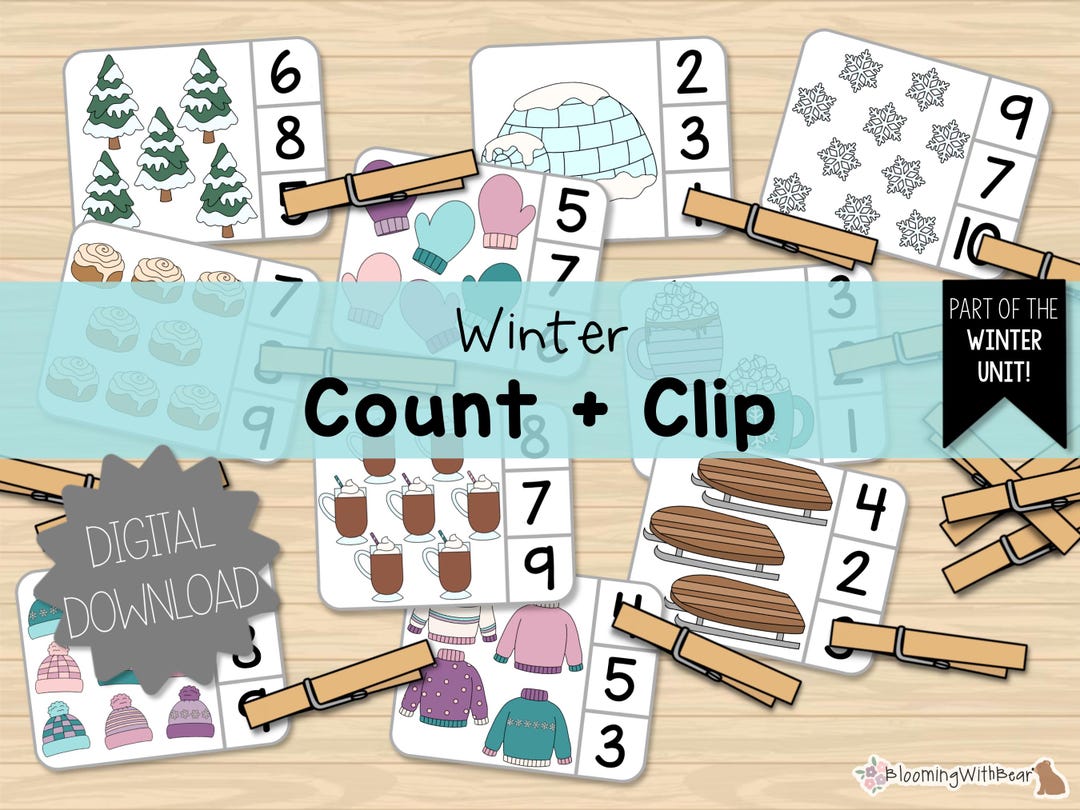 Winter Count and Clip Holiday Activity Winter Counting to 10 Matching ...