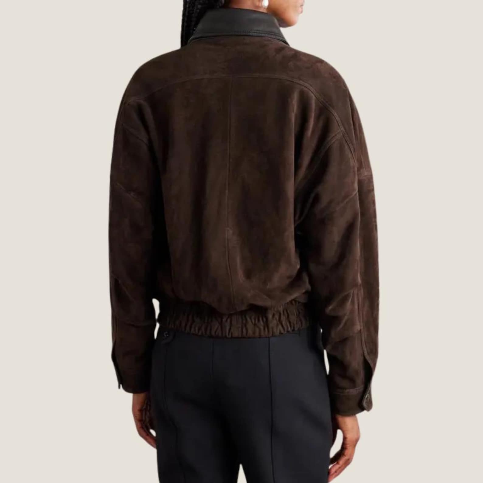 Goatskin Suede Bomber Jacket – Dark Brown Leather Collar, Handmade - Etsy