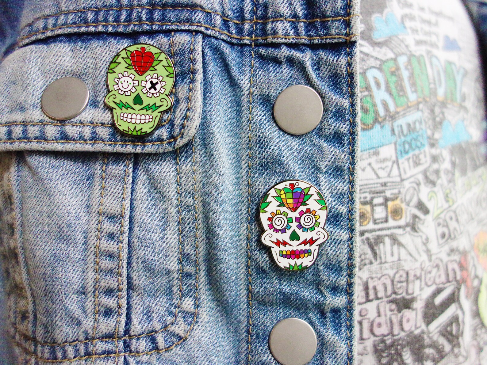 Green Day of the Dead Enamel Pins Day of the Dead Sugar | Etsy