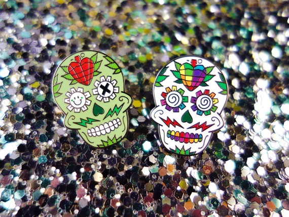 Green Day of the Dead Enamel Pins Day of the Dead Sugar | Etsy