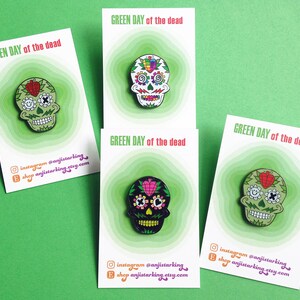 Green Day of the Dead Enamel Pins Day of the Dead Sugar | Etsy