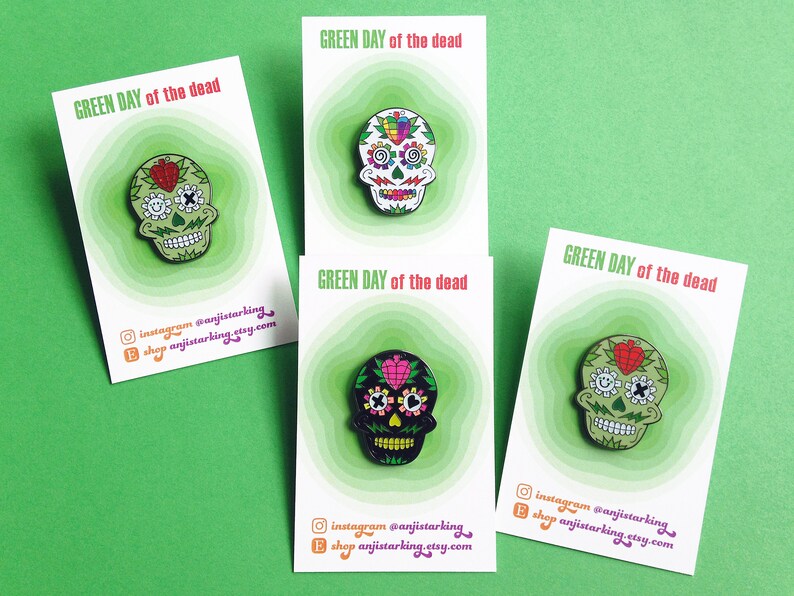 Green Day of the Dead Enamel Pins Day of the Dead Sugar | Etsy