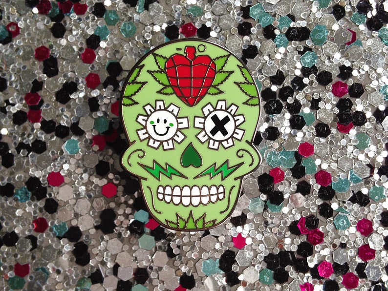 Green Day of the Dead enamel pins Day of the Dead sugar | Etsy