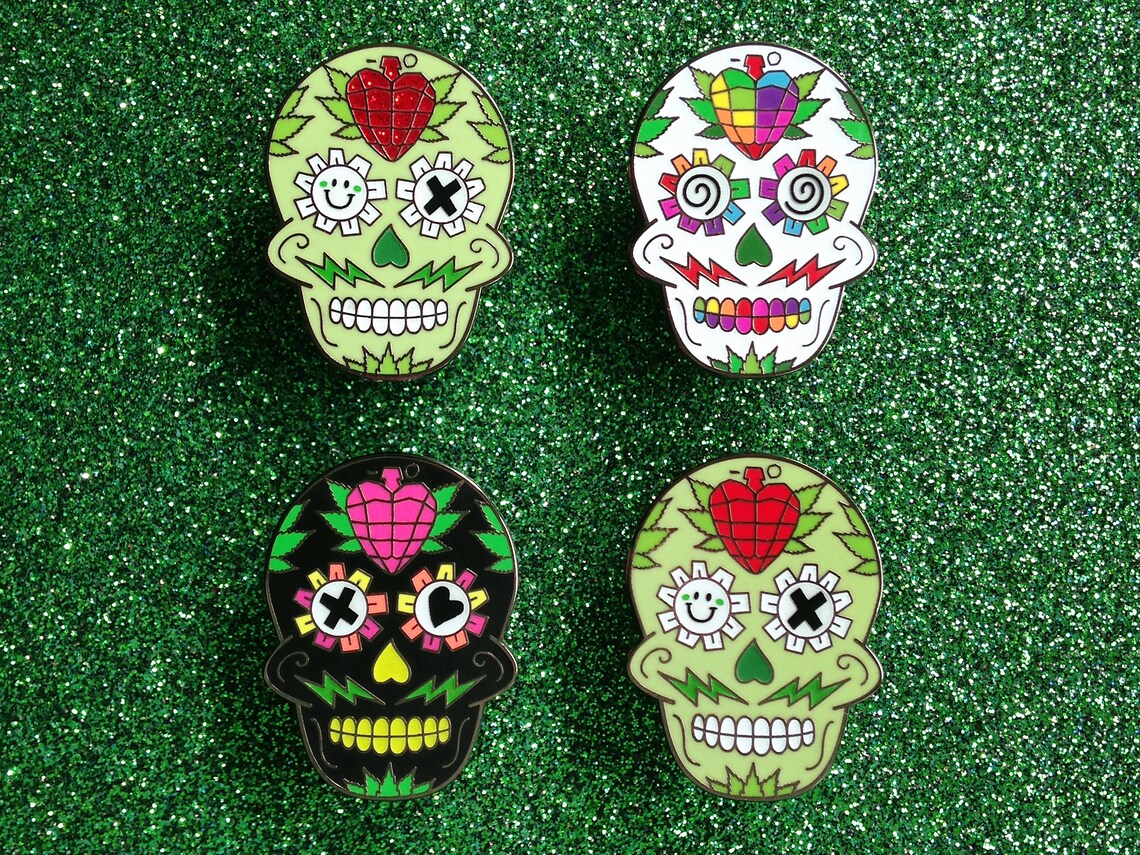 Green Day of the Dead Enamel Pins Day of the Dead Sugar | Etsy