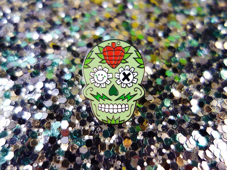 Green Day of the Dead enamel pins Day of the Dead sugar | Etsy