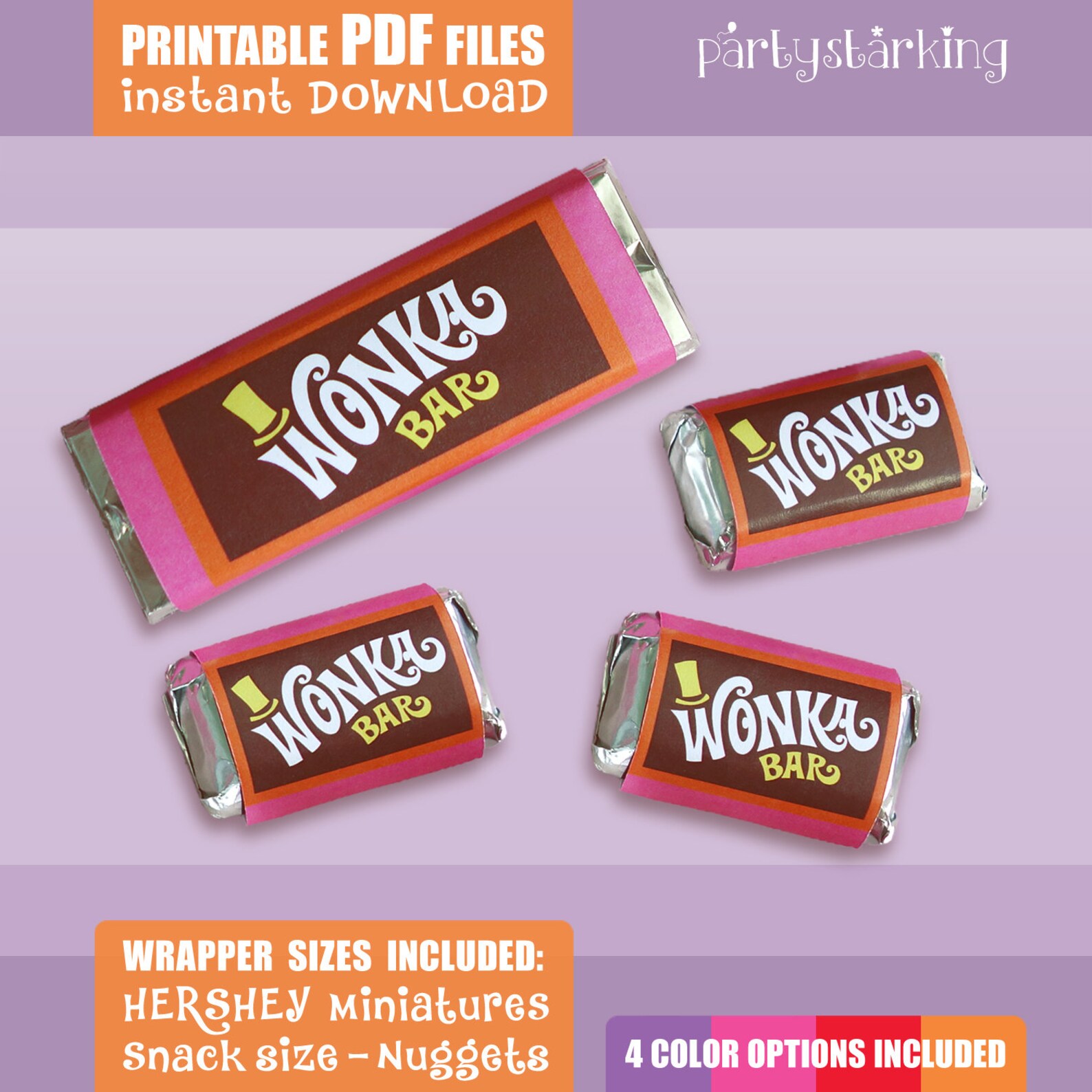 Wonka Bar Labels - Mini & Snack Size Wrappers - Wonka Bar Candy Bar ...