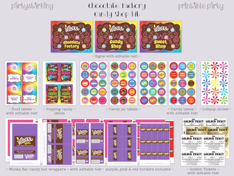 Wonka Candy Shop Signs Candy Jar Labels Wonka Bar Labels - Etsy Australia