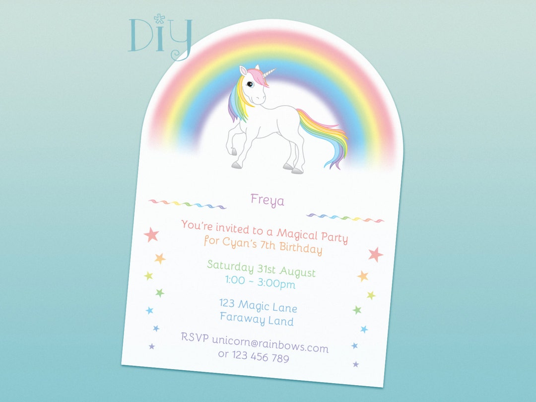 Rainbow Unicorn Invitation Printable Rainbows and Unicorns Printable ...