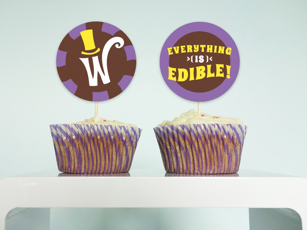 Willy Wonka Cupcake Toppers Willy Wonka Birthday Party Diy | Etsy