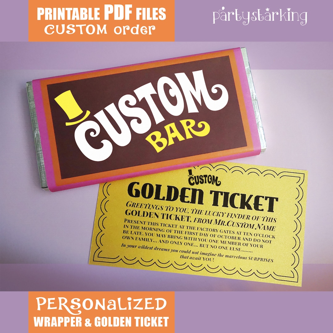 Personalized Name Candy Wrapper & Golden Ticket Custom Digital ...