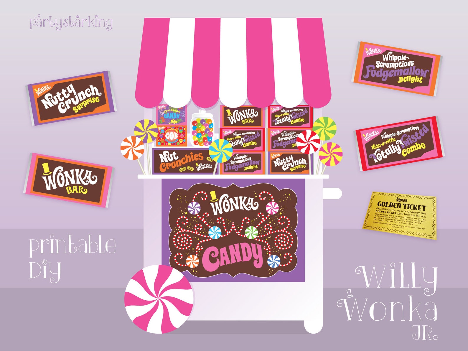 Willy Wonka JR. printable props Candy Cart sign Wonka Bar | Etsy