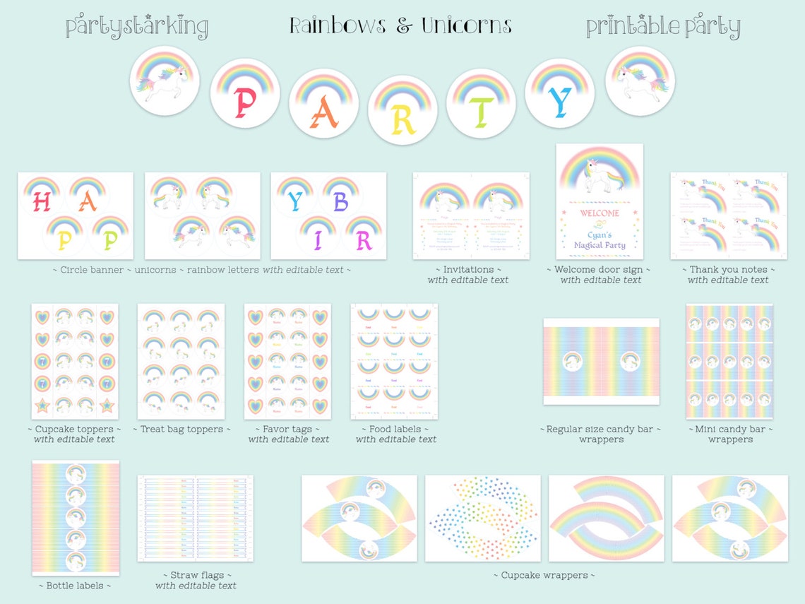 Rainbow Unicorn Party Kit Rainbows and Unicorns Printable | Etsy