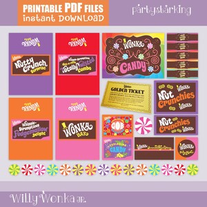Willy Wonka JR. Printable Props, Signs, Wonka Bar Wrappers, Golden ...