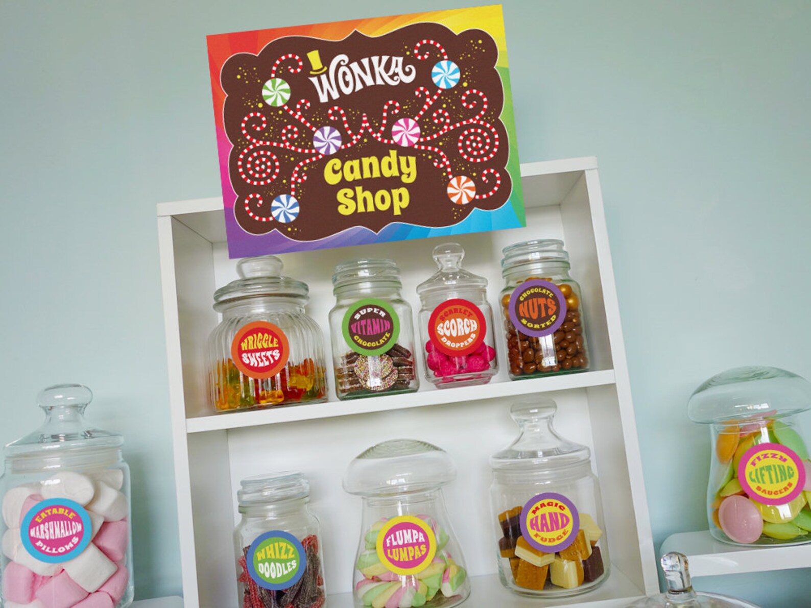 Wonka Candy Shop Signs Candy Jar Labels Wonka Bar Labels | Etsy