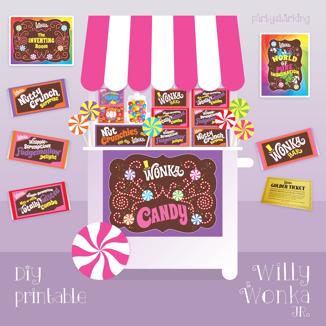 Willy Wonka JR. Printable Props, Signs, Wonka Bar Wrappers, Golden ...