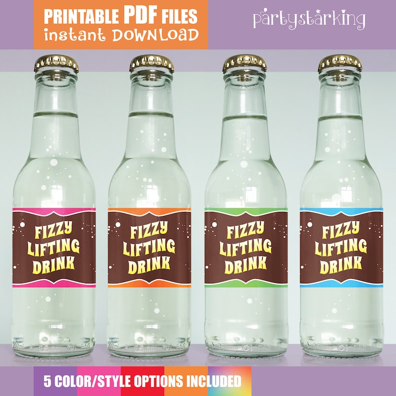 Fizzy Lifting Drink Labels for Water Bottles & Soda Cans Charlie and ...
