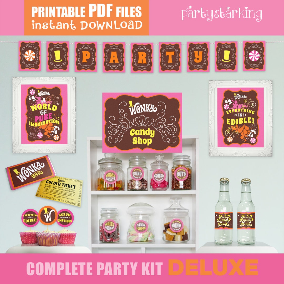 Deluxe Printable Party Kit Willy Wonka Birthday Party Decorations Diy ...