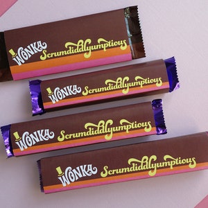 Scrumdiddlyumptious & Fudgemallow Labels Wonka Bar Candy Wrappers Willy ...