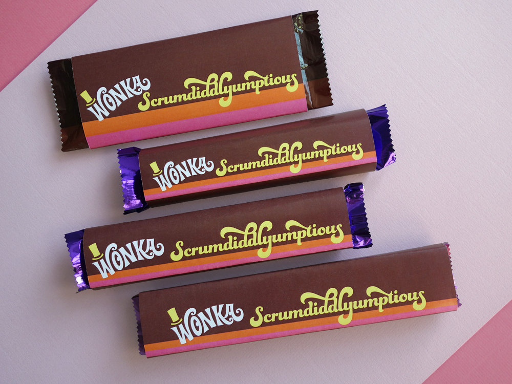 Willy Wonka Scrumdiddlyumptious Labels Wonka Candy Wrapper - Etsy UK
