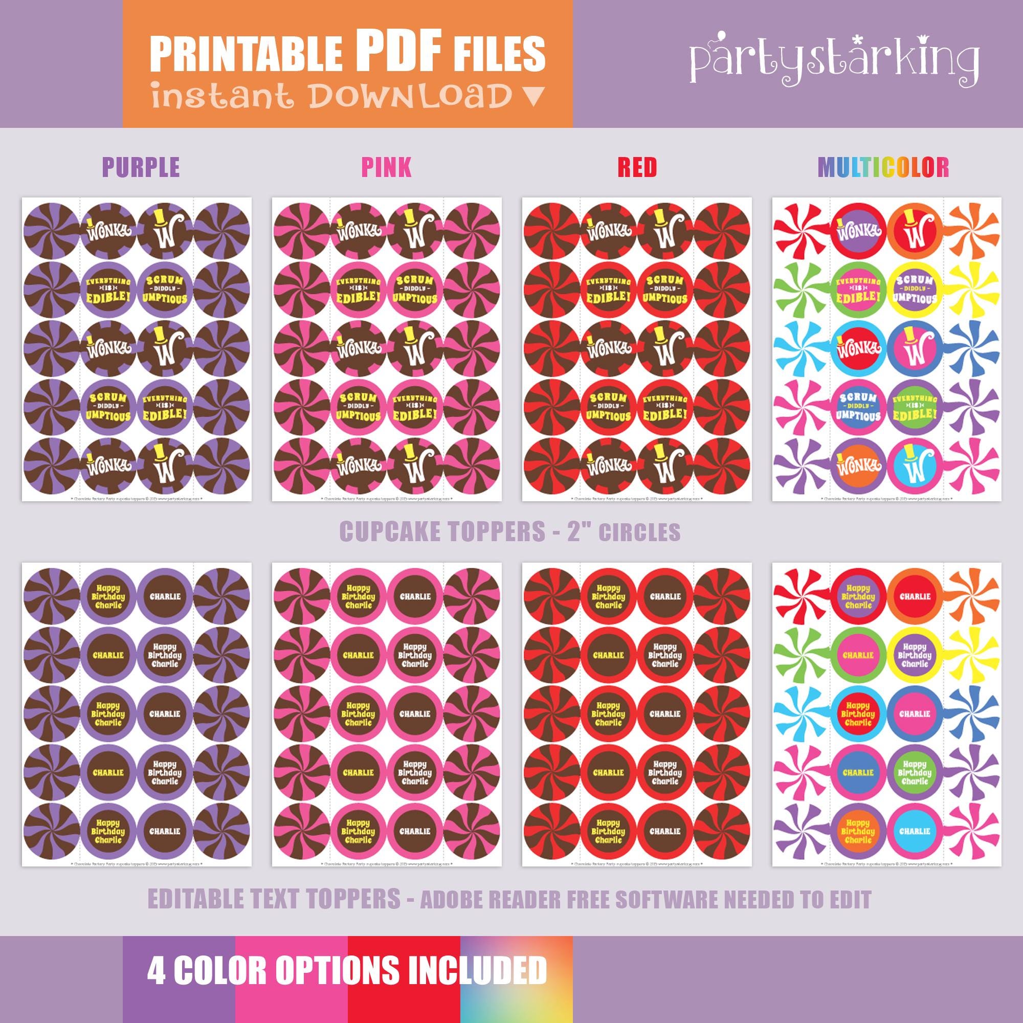 Cupcake Toppers Wonka Birthday Party Decorations Printable PDF - Etsy