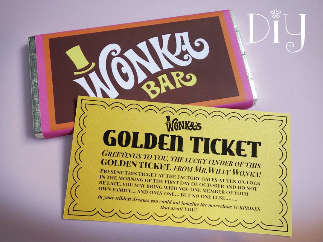 Golden Ticket Invitation & Wonka Bar Candy Wrappers Willy Wonka Party ...