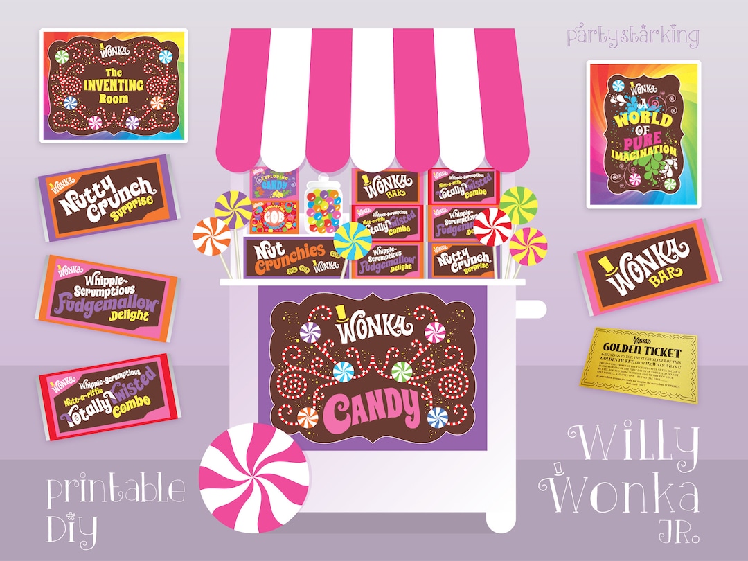 Willy Wonka JR. Printable Props Signs Wonka Bar Wrappers - Etsy