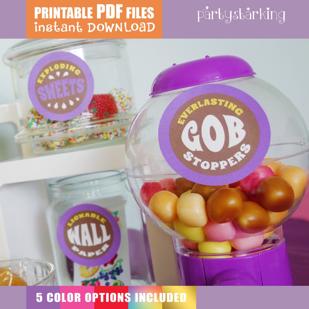 Candy Jar Labels Charlie and the Chocolate Factory Birthday Party Willy ...