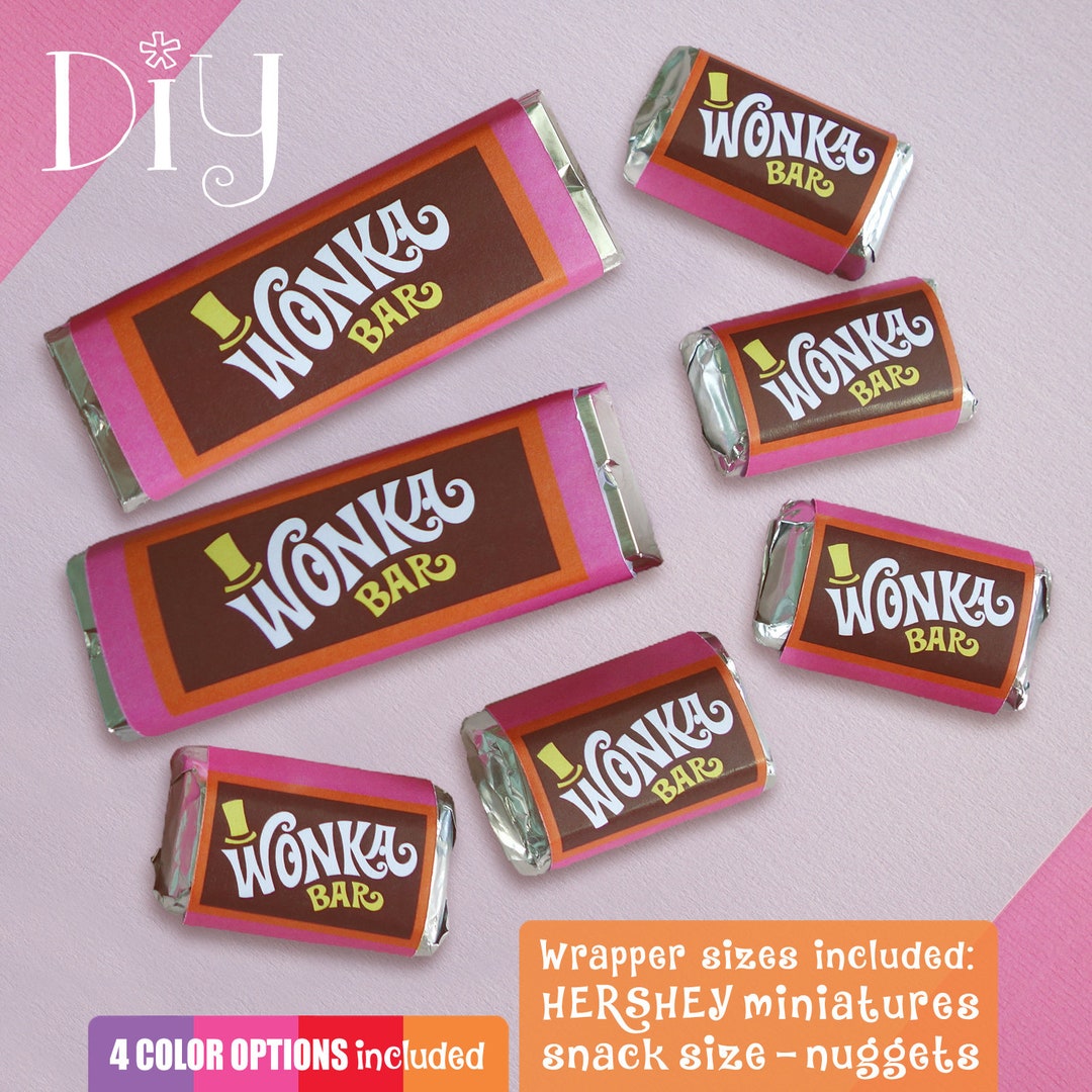 Wonka Bar Labels Mini & Snack Size Wrappers Wonka Bar Candy Bar Label ...