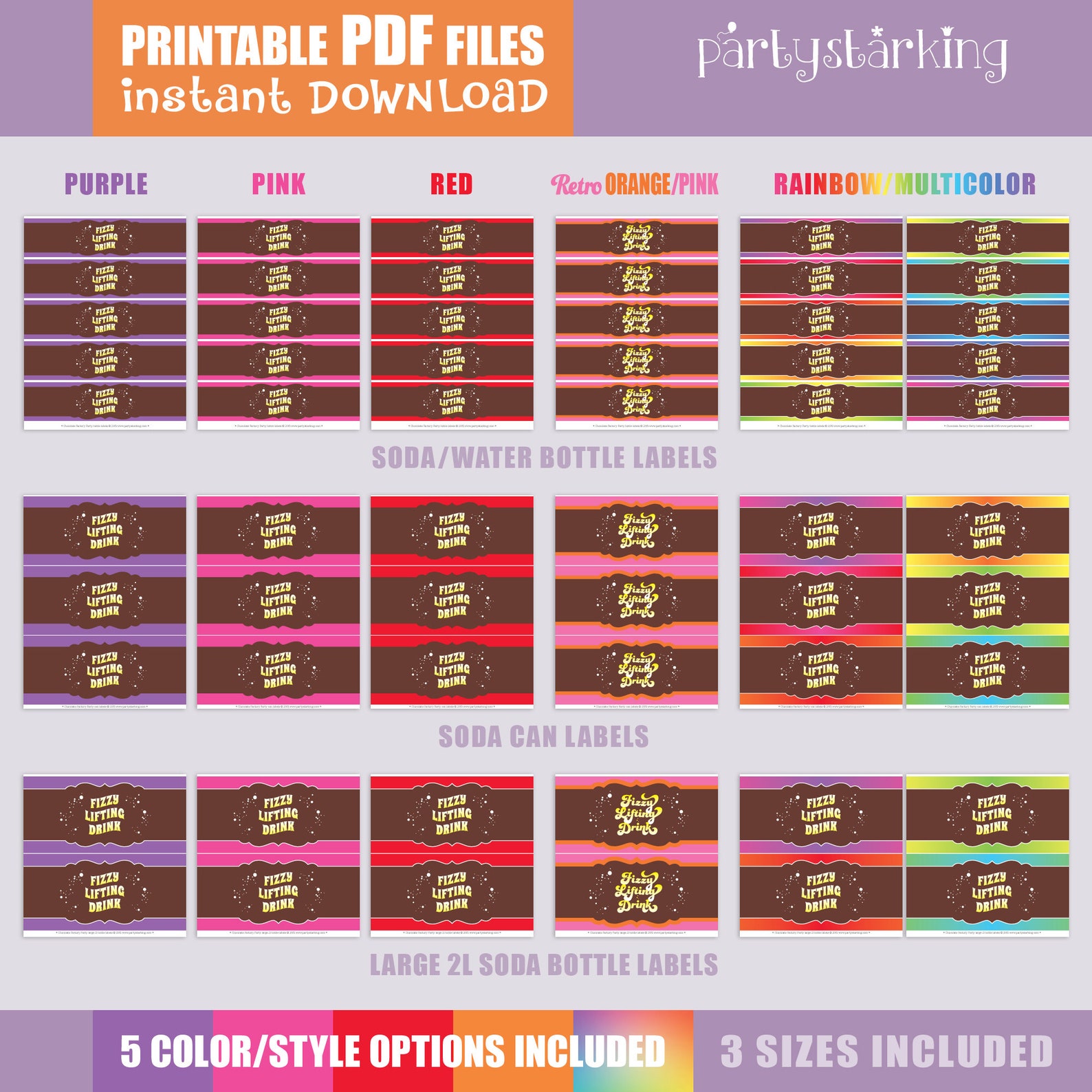 Fizzy Lifting Drink Labels for Water Bottles & Soda Cans Charlie and ...
