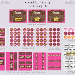 Candy Shop Signs, Candy Buffet Jar Labels, Willy Wonka Birthday Party ...