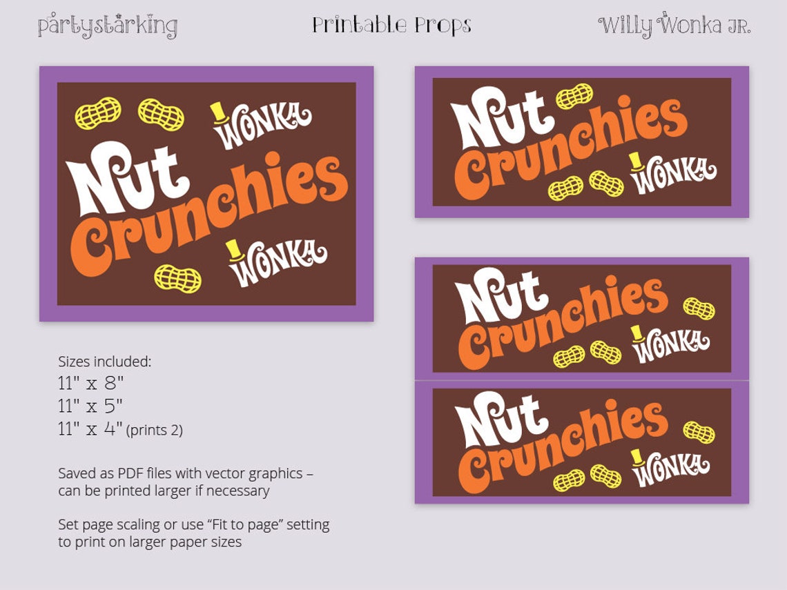 Willy Wonka JR. Printable Props Candy Cart Sign Wonka Bar | Etsy UK