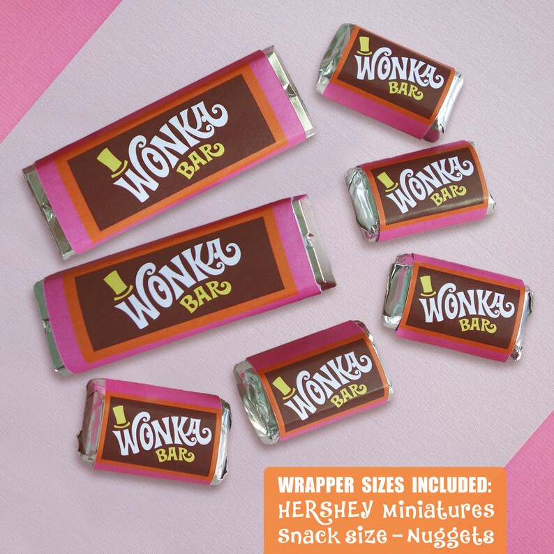 Wonka Bar Labels - Mini & Snack Size Bars - Candy Wrapper Printable ...