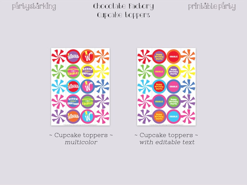 Willy Wonka Cupcake Toppers Willy Wonka Birthday Party Diy Printable ...