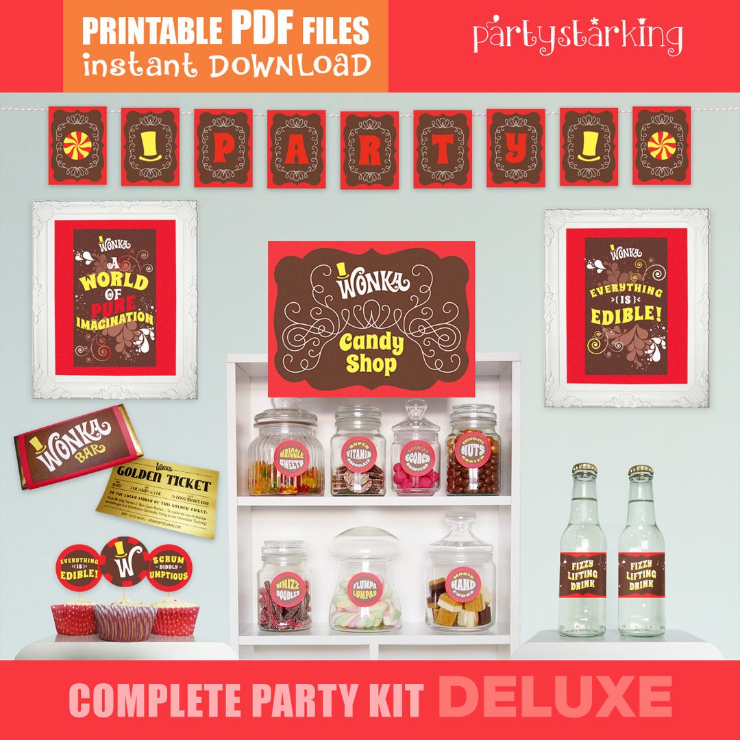 Deluxe Printable Party Kit Willy Wonka Birthday Party Decorations ...