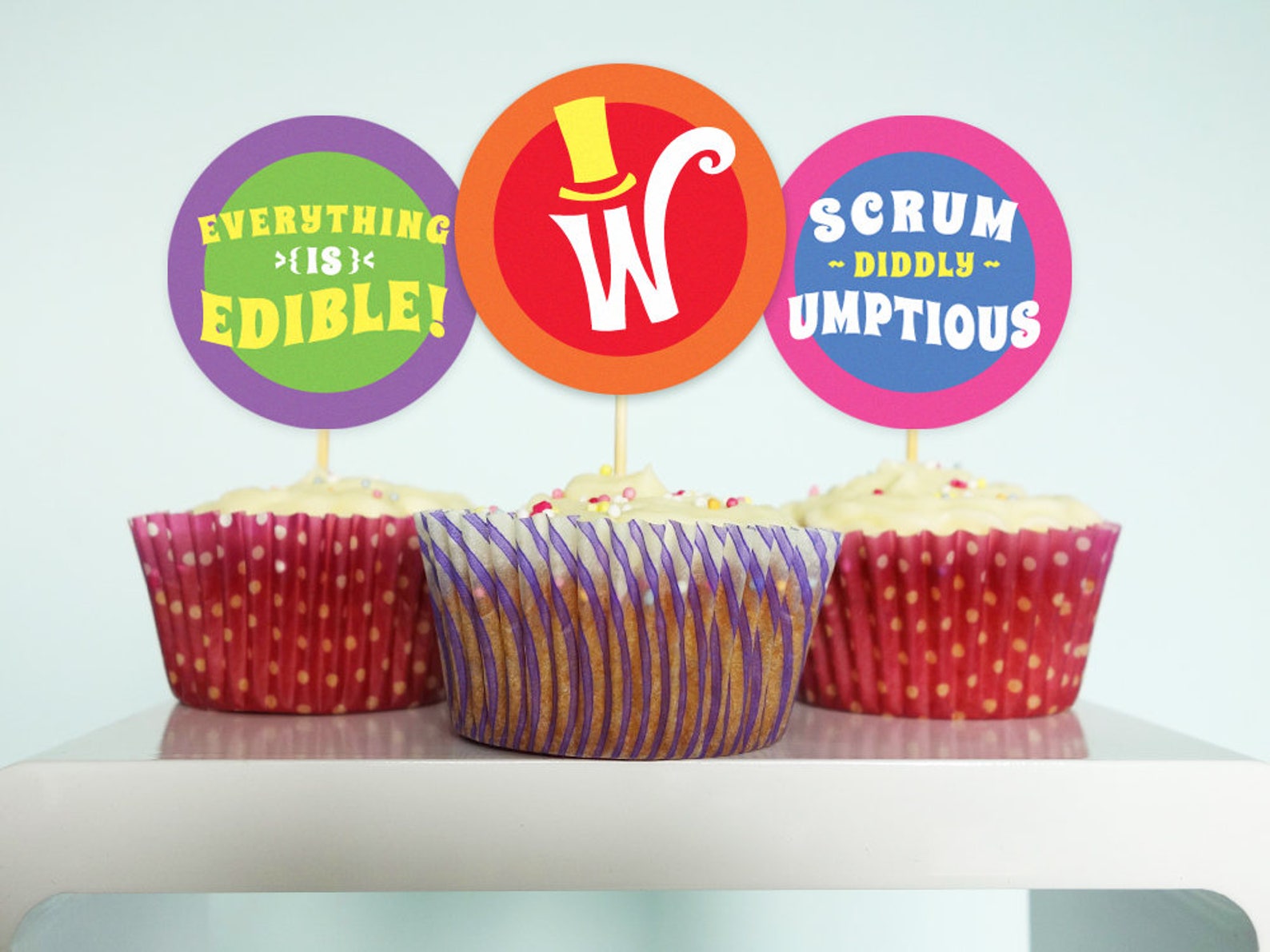 Willy Wonka Cupcake Toppers Willy Wonka Birthday Party Diy Printable ...