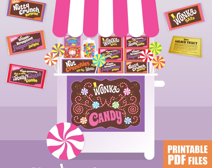 Willy Wonka JR. Printable Props, Candy Cart Sign, Wonka Bar Wrappers ...