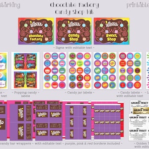 Candy Shop Signs, Candy Jar Labels, Wonka Bar Labels, Willy Wonka ...