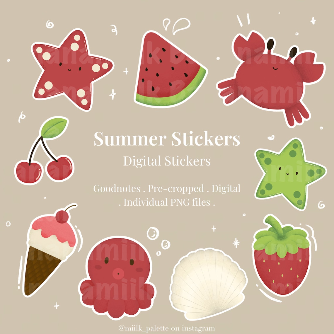 Summer Aesthetic Digital Sticker Pack Cute Summer Themed Goodnotes ...
