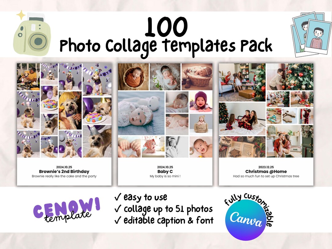 100 Templates | Photo Collage | Digital Album | Canva | Photo Organizer ...