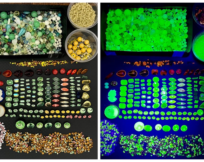 HUGE Bulk Uranium Glass Gem & Bead Lot 3/4 Lb Pound Vaseline Glass ...
