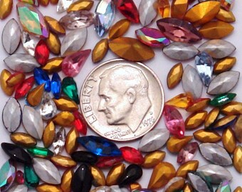 50 Assorted Oval Vintage Glass Rhinestones Different Shapes and Sizes ...