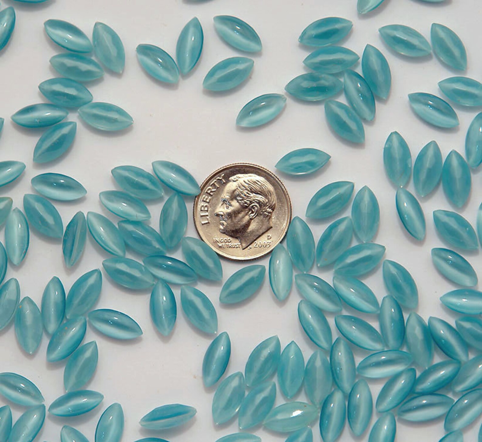 Aqua Turquoise Vintage Glass Moonstone Navettes in 10x5mm - Rare and ...