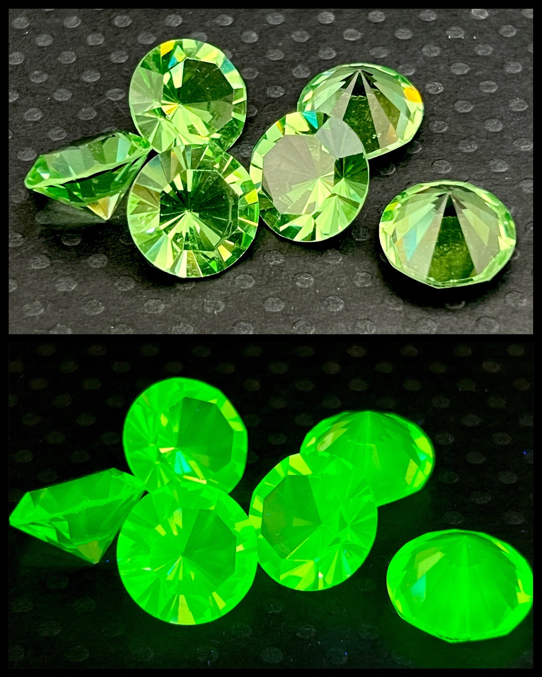 SIX Huge 14.5mm Huge Deep Cut Uranium Glass Gem Glows in Black Light UV ...