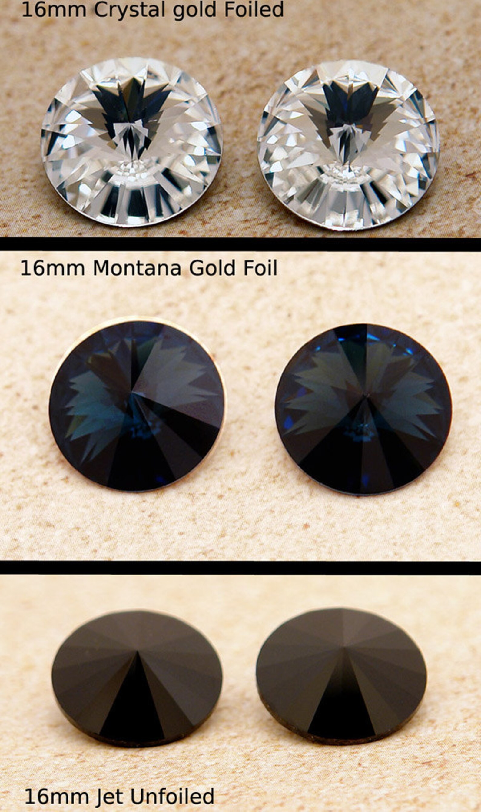 16mm Swarovski Rivoli in Clear Crystal Gold Foiled Vintage - Etsy