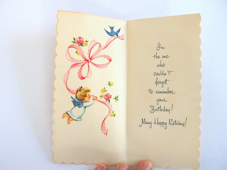 Pink Happy Returns Card Girl With Baby Angel Vintage Mid - Etsy