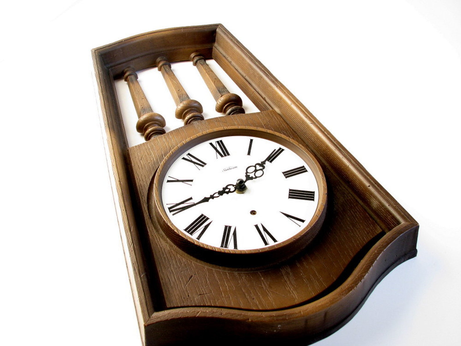 Vintage 1970's Sunbeam Kitchen Wall Clock - Brown Faux Wood - Etsy