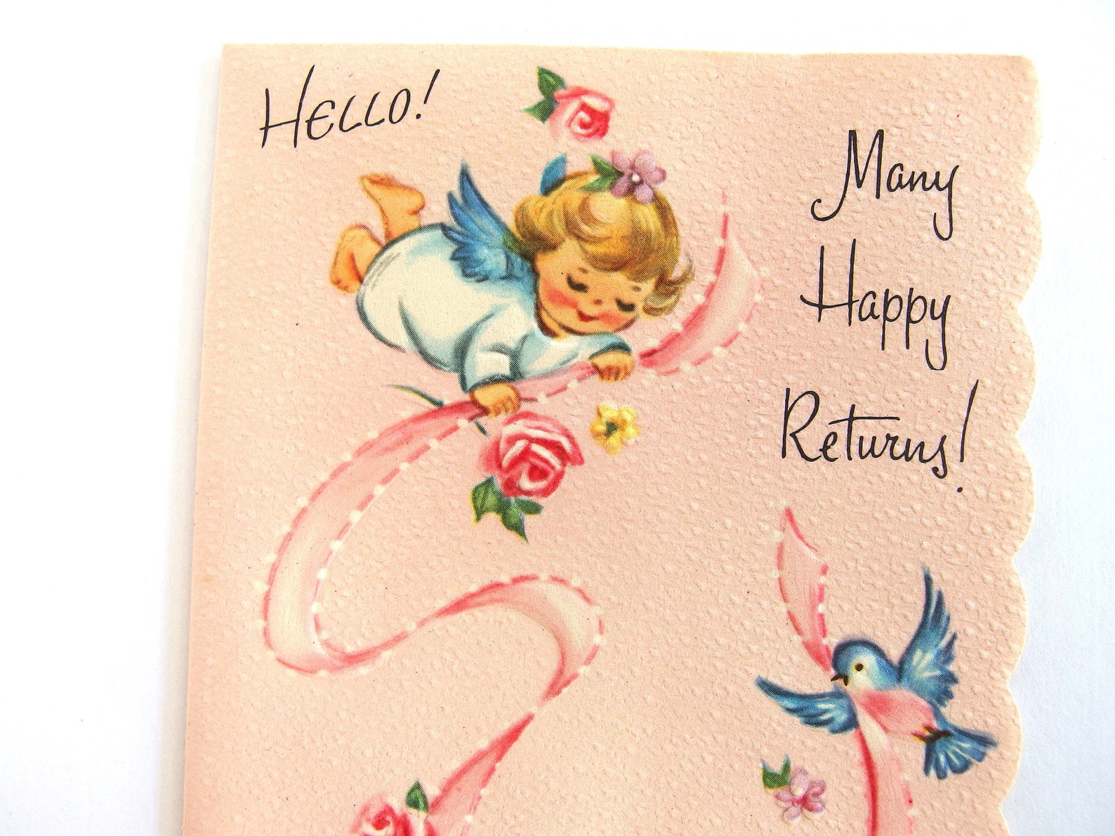 Pink Happy Returns Card Girl With Baby Angel Vintage Mid - Etsy