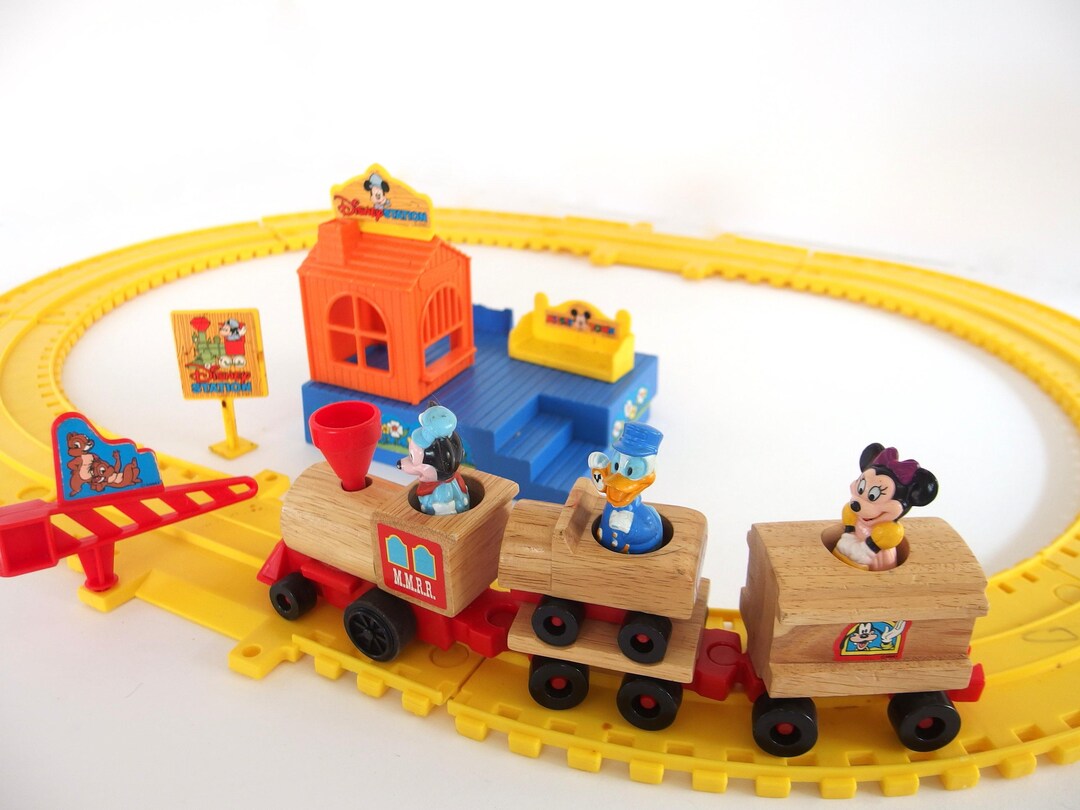 Mickey Mouse Train Set by Mattel, Wood Cars, Plastic Track, Disney ...
