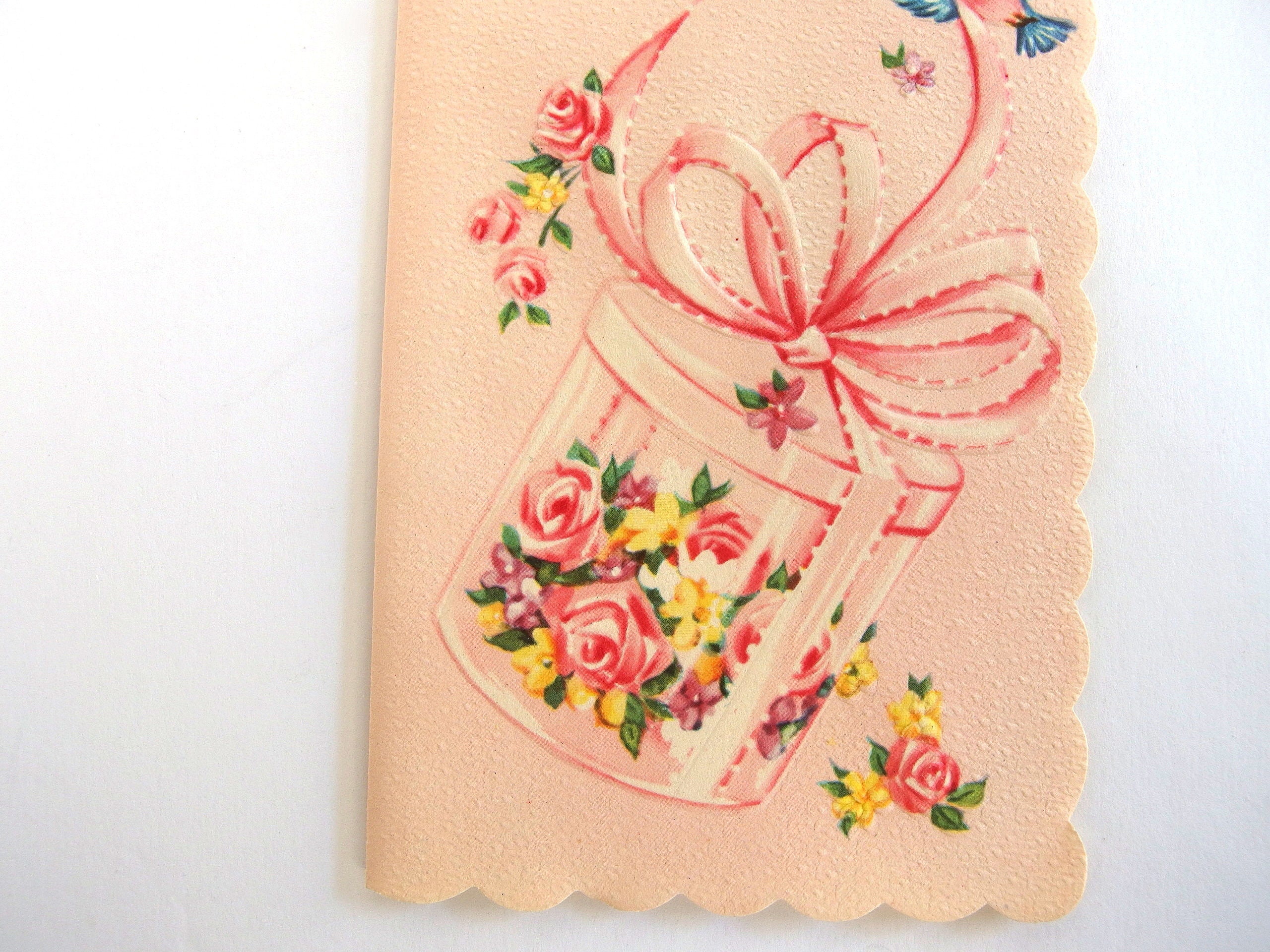 Pink Happy Returns Card Girl With Baby Angel Vintage Mid - Etsy