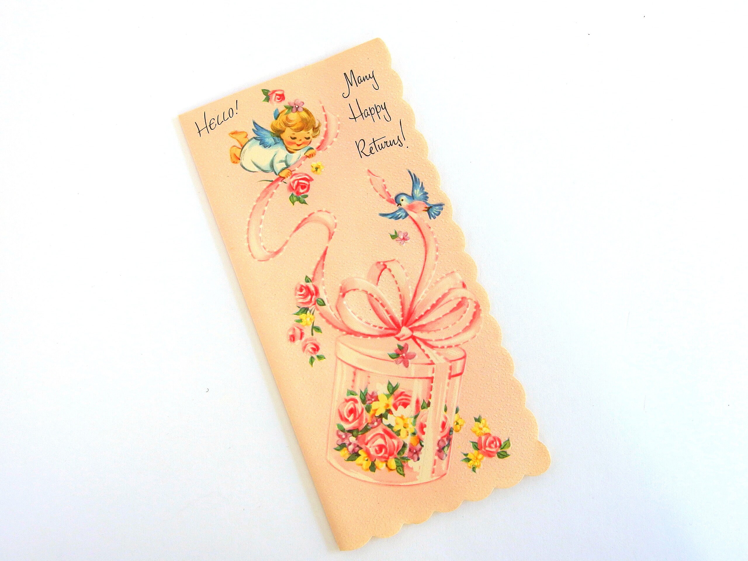 Pink Happy Returns Card Girl With Baby Angel Vintage Mid - Etsy